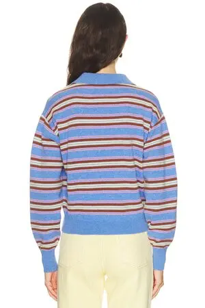 Guest In Residence Collegiate Stripe Polo Sweater - Delft Blue Combo