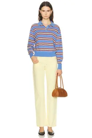 Guest In Residence Collegiate Stripe Polo Sweater - Delft Blue Combo