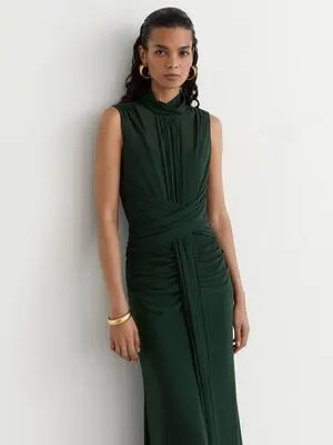 REISS Starla Sheer Ruched Sleeveless Maxi Dress