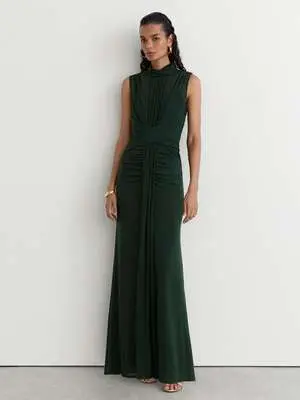 REISS Starla Sheer Ruched Sleeveless Maxi Dress