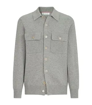 Brunello Cucinelli Cashmere Knitted Collared Overshirt Cardigan