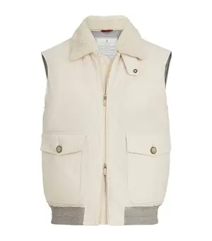 Brunello Cucinelli Waxed Shearling-collar Gilet - White