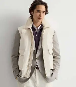 Brunello Cucinelli Waxed Shearling-collar Gilet - White