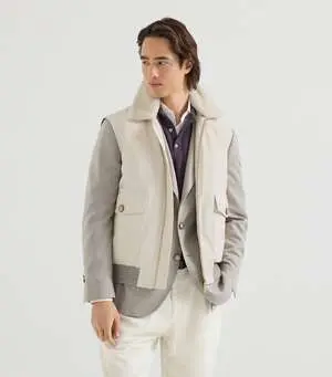 Brunello Cucinelli Waxed Shearling-collar Gilet - White