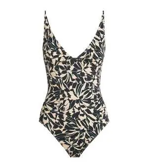 Ulla Johnson Printed V-neck One Piece Swimsuit - Navy