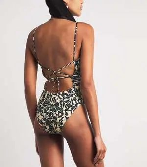 Ulla Johnson Printed V-neck One Piece Swimsuit - Navy