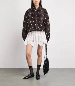 GANNI Checked Floral Embroidered Bomber Jacket - Brown
