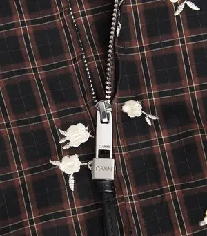 GANNI Checked Floral Embroidered Bomber Jacket - Brown