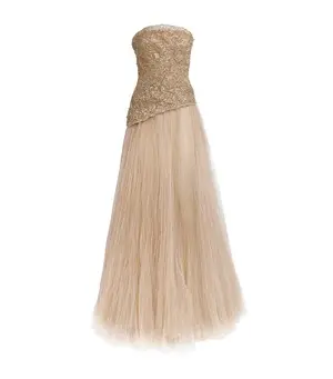 MARMAR HALIM Strapless Embellished Tulle Gown
