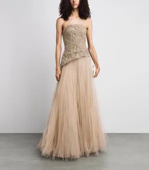 MARMAR HALIM Strapless Embellished Tulle Gown