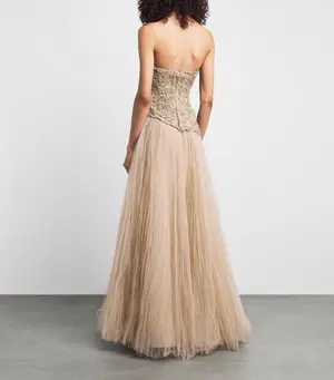MARMAR HALIM Strapless Embellished Tulle Gown