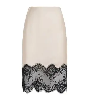 HERSKIND Satin Lace-trim Herbert Midi Skirt - Ivory