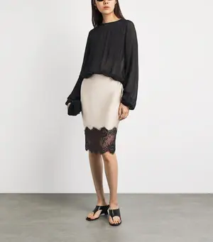 HERSKIND Satin Lace-trim Herbert Midi Skirt