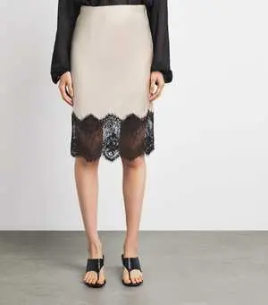 HERSKIND Satin Lace-trim Herbert Midi Skirt
