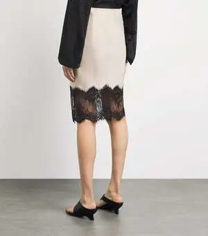 HERSKIND Satin Lace-trim Herbert Midi Skirt