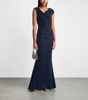 Talbot Runhof Sequined Sleeveless Gown - Navy