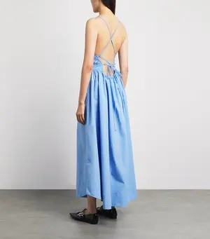 GANNI Organic Cotton Shirred Maxi Dress - Blue