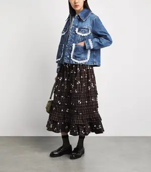 GANNI Lace-trim Denim Jacket - Blue
