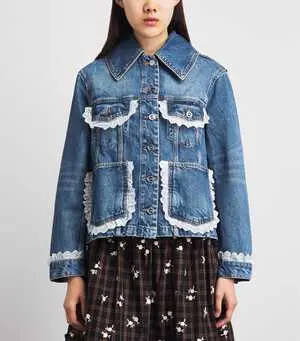 GANNI Lace-trim Denim Jacket - Blue