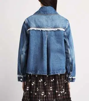 GANNI Lace-trim Denim Jacket - Blue