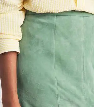 Ulla Johnson Suede Pencil Midi Skirt With Slit - Green