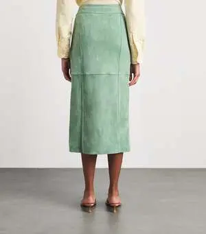 Ulla Johnson Suede Pencil Midi Skirt With Slit - Green