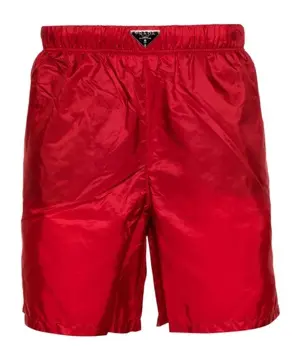 Prada Triangle-logo Mid-rise Swim Shorts - Red