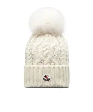Moncler Wool Cashmere Blend Beanie With Pom Pom - Optical White
