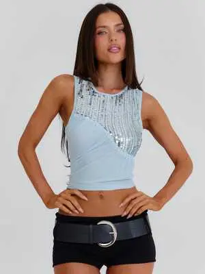 OUTCAST Kenya Cropped Sequin Mesh Top