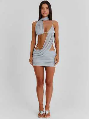 OUTCAST Gabe Mini Dress With Draped Silhouette And Neck Scarf
