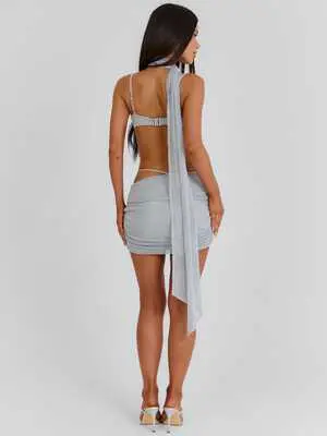 OUTCAST Gabe Mini Dress With Draped Silhouette And Neck Scarf