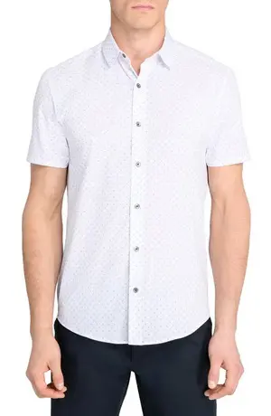 W.R.K Trim Fit Hashtag Print Short Sleeve Performance Button-up Shirt - Blue