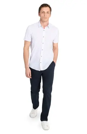 W.R.K Trim Fit Hashtag Print Short Sleeve Performance Button-up Shirt