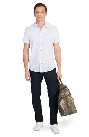 W.R.K Trim Fit Hashtag Print Short Sleeve Performance Button-up Shirt