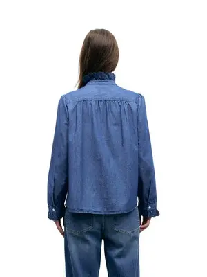 Gerard Darel Loupy High Neck Lace Trim Shirt