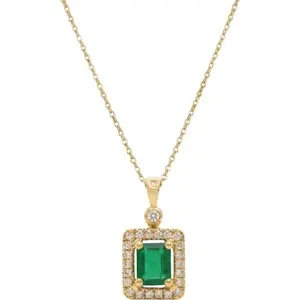 QIRAT FINE JEWELRY Emerald And Diamond Halo Necklace In 18k Gold - Green