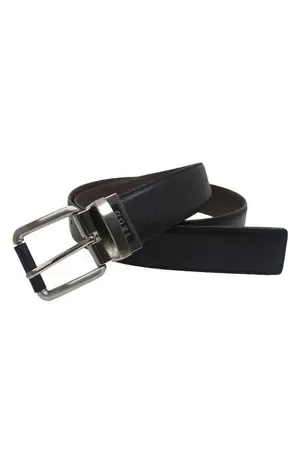 IZOD Reversible Leather Belt With Contrast Roller Buckle - Black