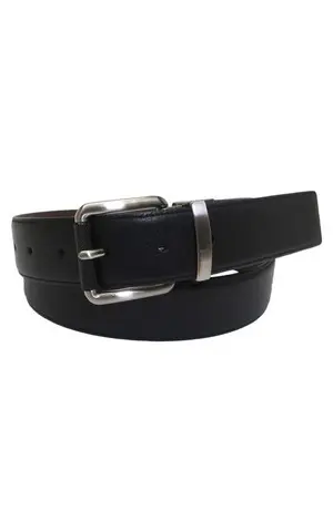 IZOD Reversible Leather Belt With Contrast Roller Buckle - Black