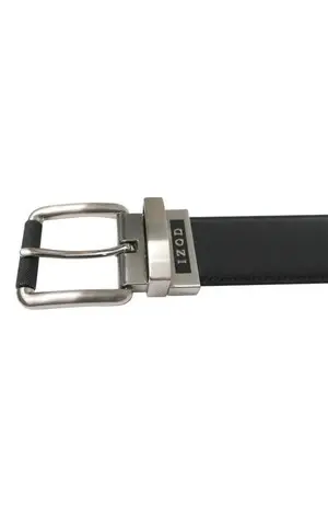 IZOD Reversible Leather Belt With Contrast Roller Buckle - Black