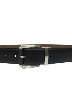 IZOD Reversible Leather Belt With Contrast Roller Buckle - Black