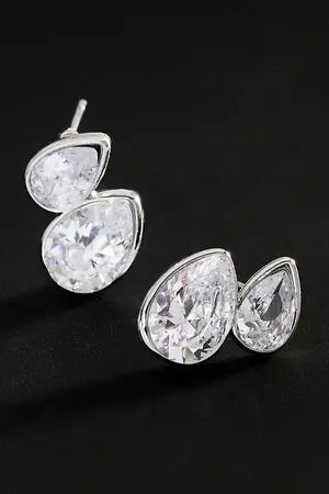 Anthropologie Demi-fe Crystal Pear Duet Earrgs - Silver