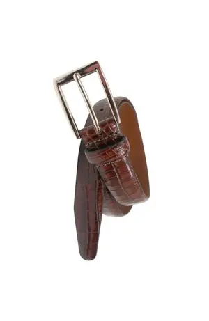 Brooks Brothers Crocodile Embossed Leather Belt - Medium Brown