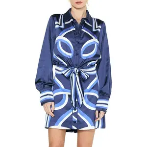 CIEBON Zaria Printed Tie Waist Shirt - Blue Multi
