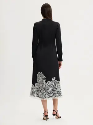 Misook Fit & Flare Lace Crepe De Chine Maxi Dress