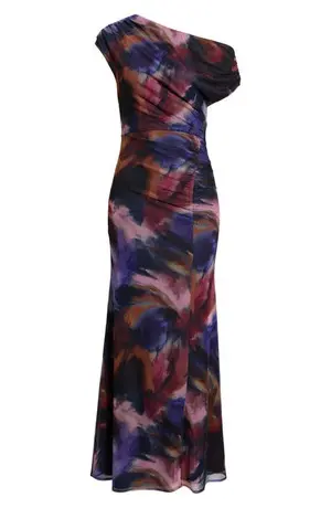 Vince Camuto Asymmetric Ruched Mesh Gown