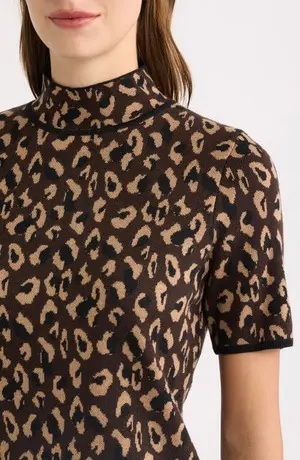 Anne Klein Animal Jacquard Short Sleeve Sweater