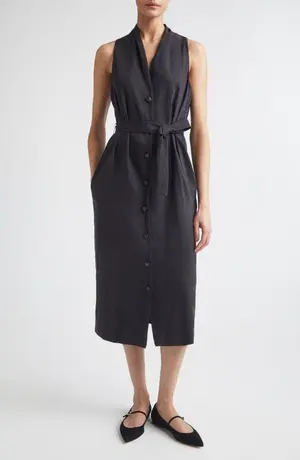 Max Mara Navetta Linen And Silk Midi Dress - Black
