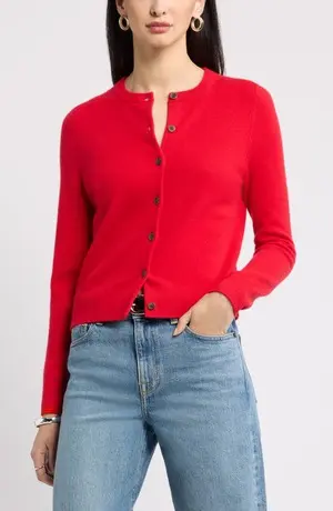 Nordstrom Cashmere Crewneck Cardigan - Red Celebration