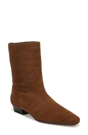 FAVORITE DAUGHTER Addison Croc Embossed Bootie - Saddle