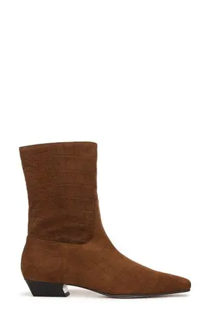 FAVORITE DAUGHTER Addison Croc Embossed Bootie - Saddle